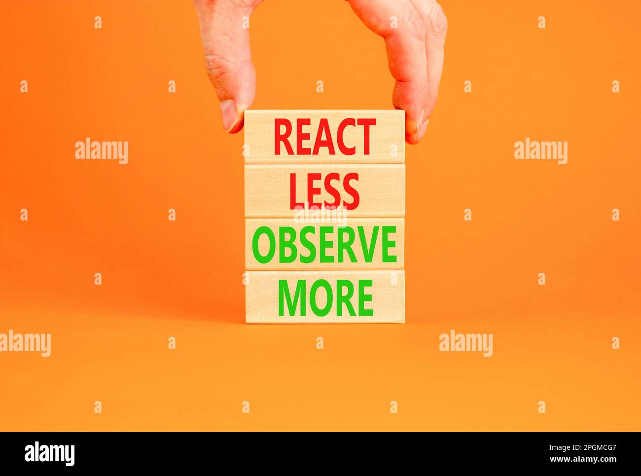 React Less Observe More Symbol Concept Words React Less Observe More On Wooden Block Beautiful