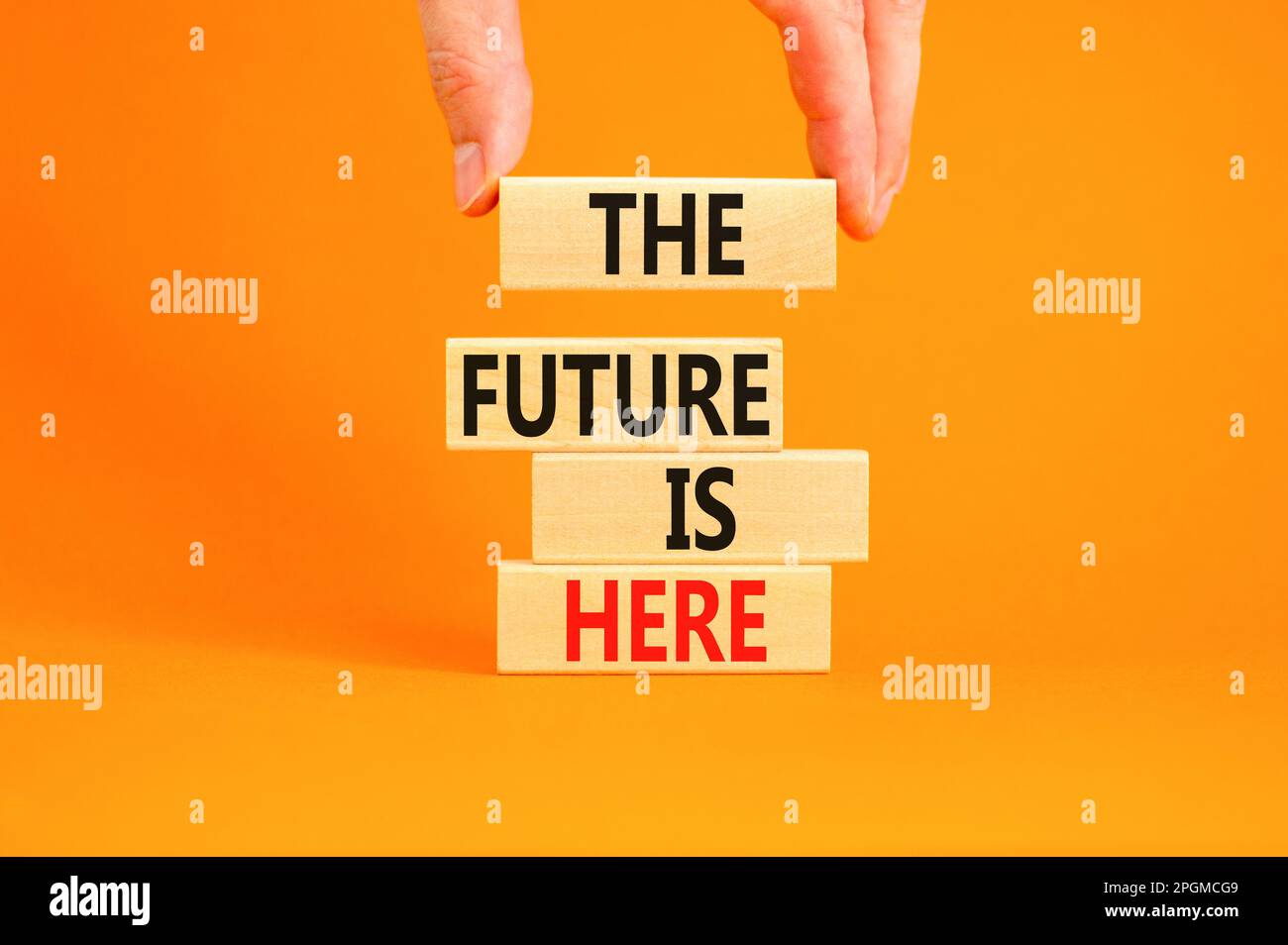 The future is here symbol. Concept words The future is here on wooden ...