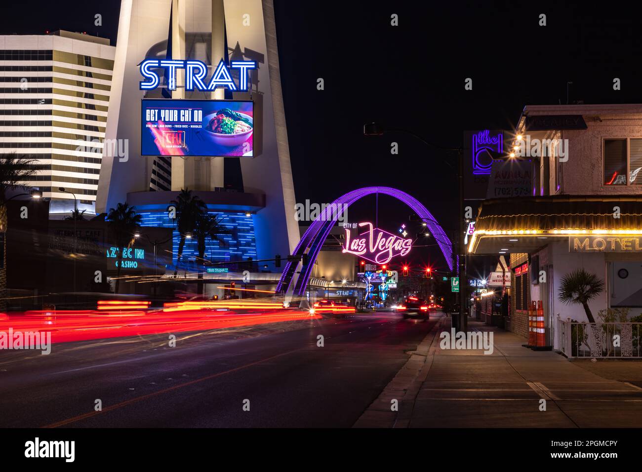 A picture of the STRAT Hotel, Casino and SkyPod and Las Vegas Boulevard ...