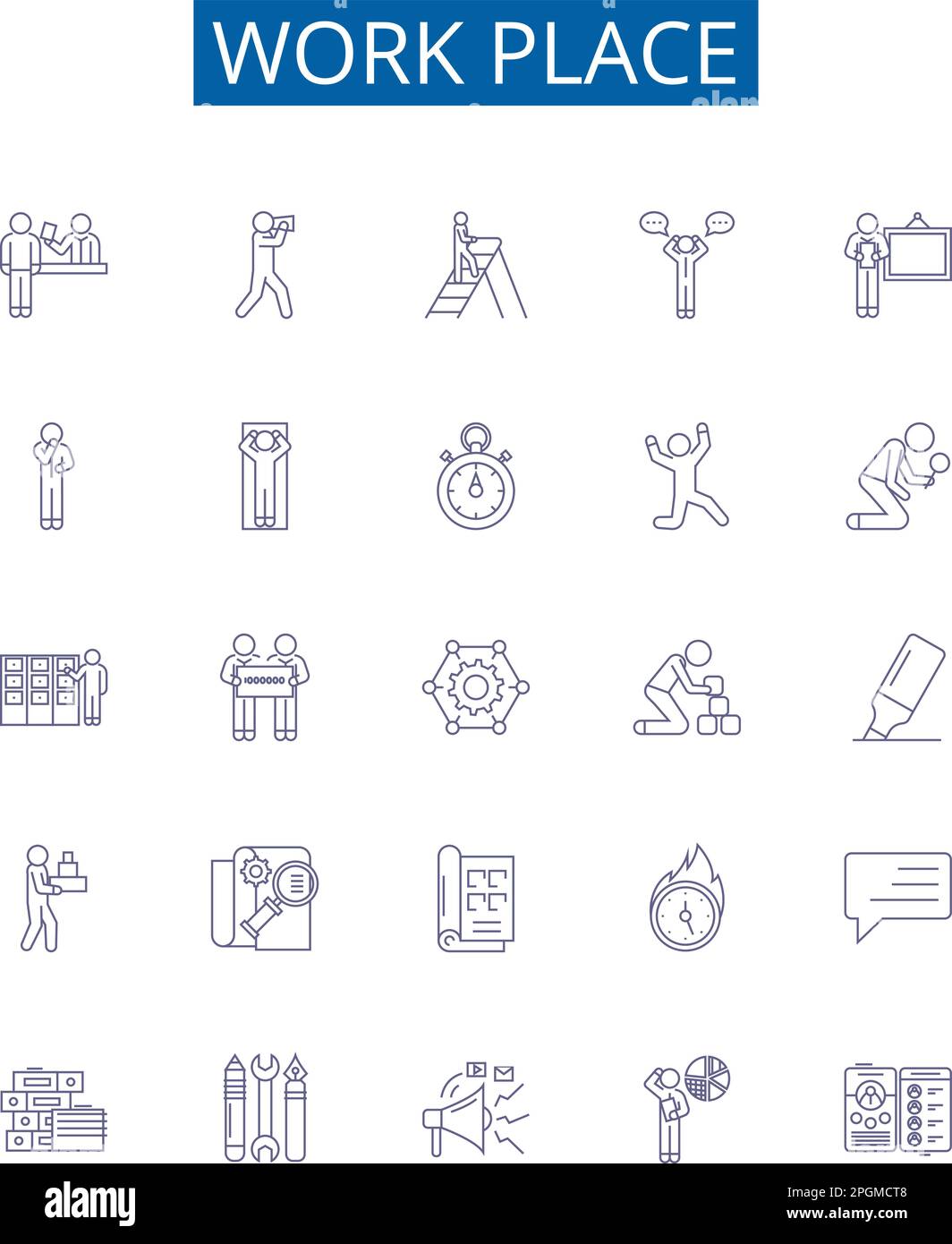 Work place line icons signs set. Design collection of Office, Cubicle ...