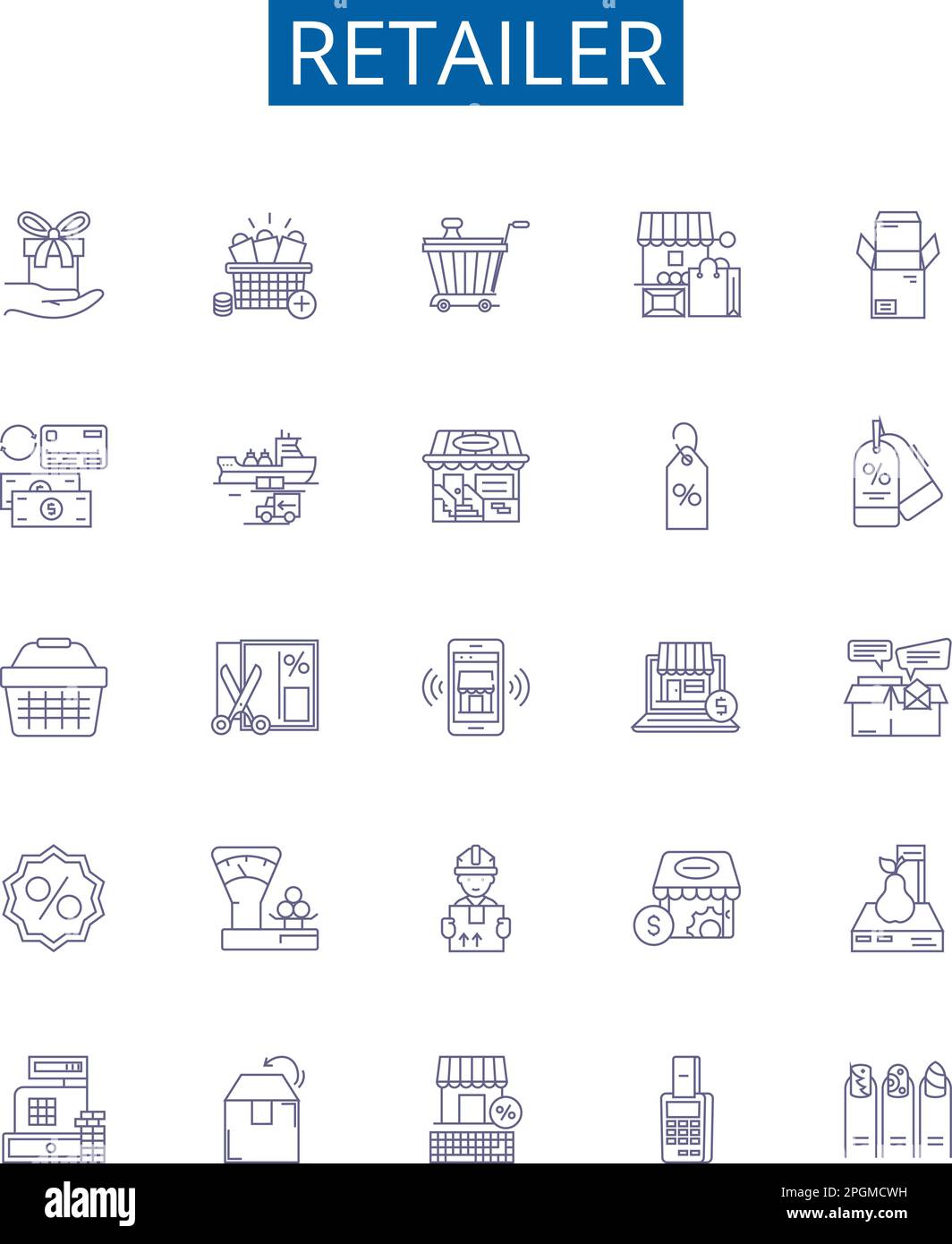 Retailer line icons signs set. Design collection of Merchant, Seller ...