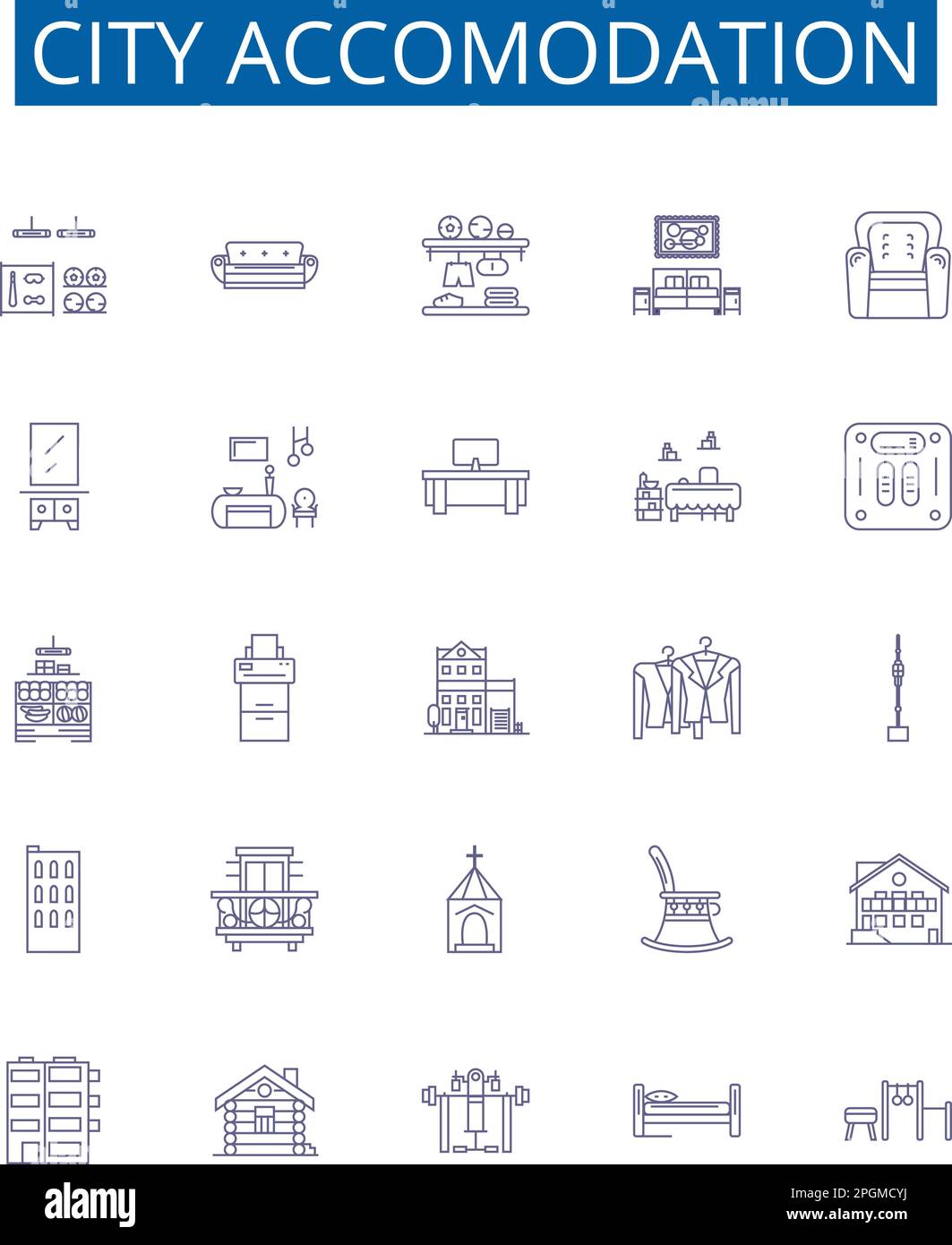 City Accomodation Line Icons Signs Set Design Collection Of Lodging Accommodation Housing