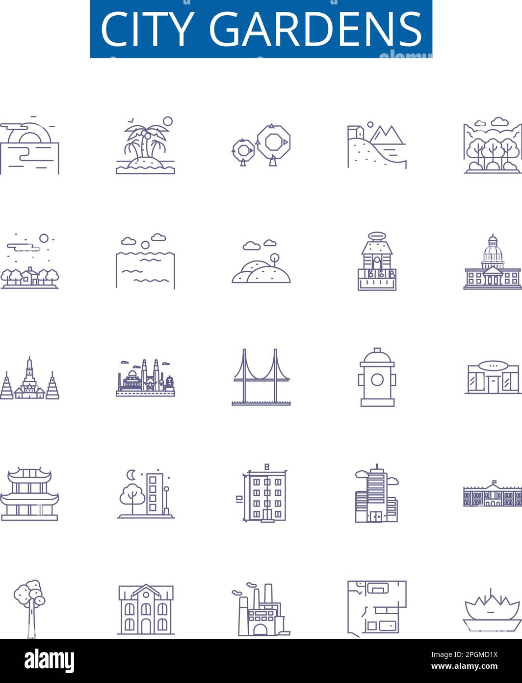 City gardens line icons signs set. Design collection of Urban, Park ...