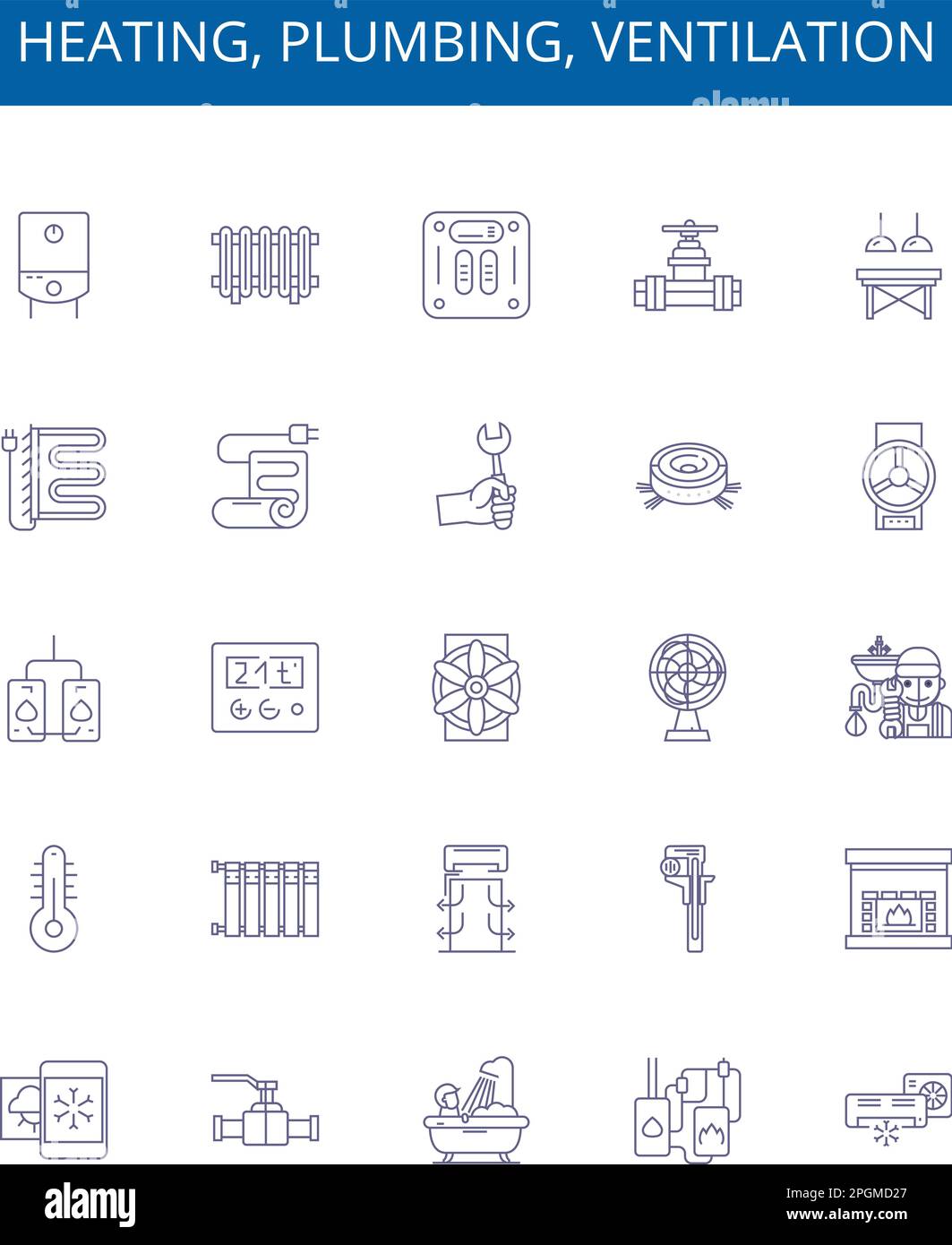 Heating, plumbing, ventilation line icons signs set. Design collection ...
