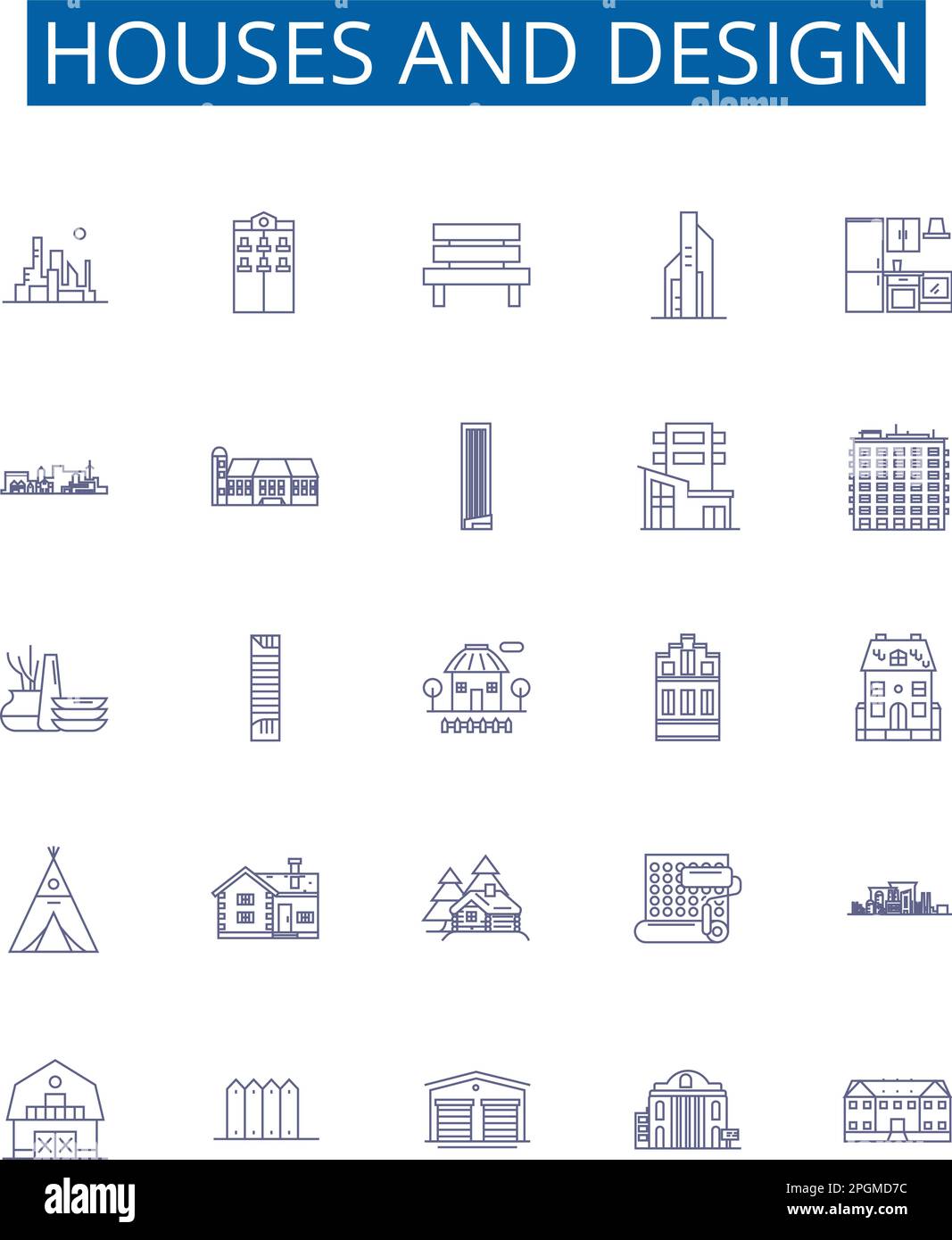 Houses and design line icons signs set. Design collection of ...