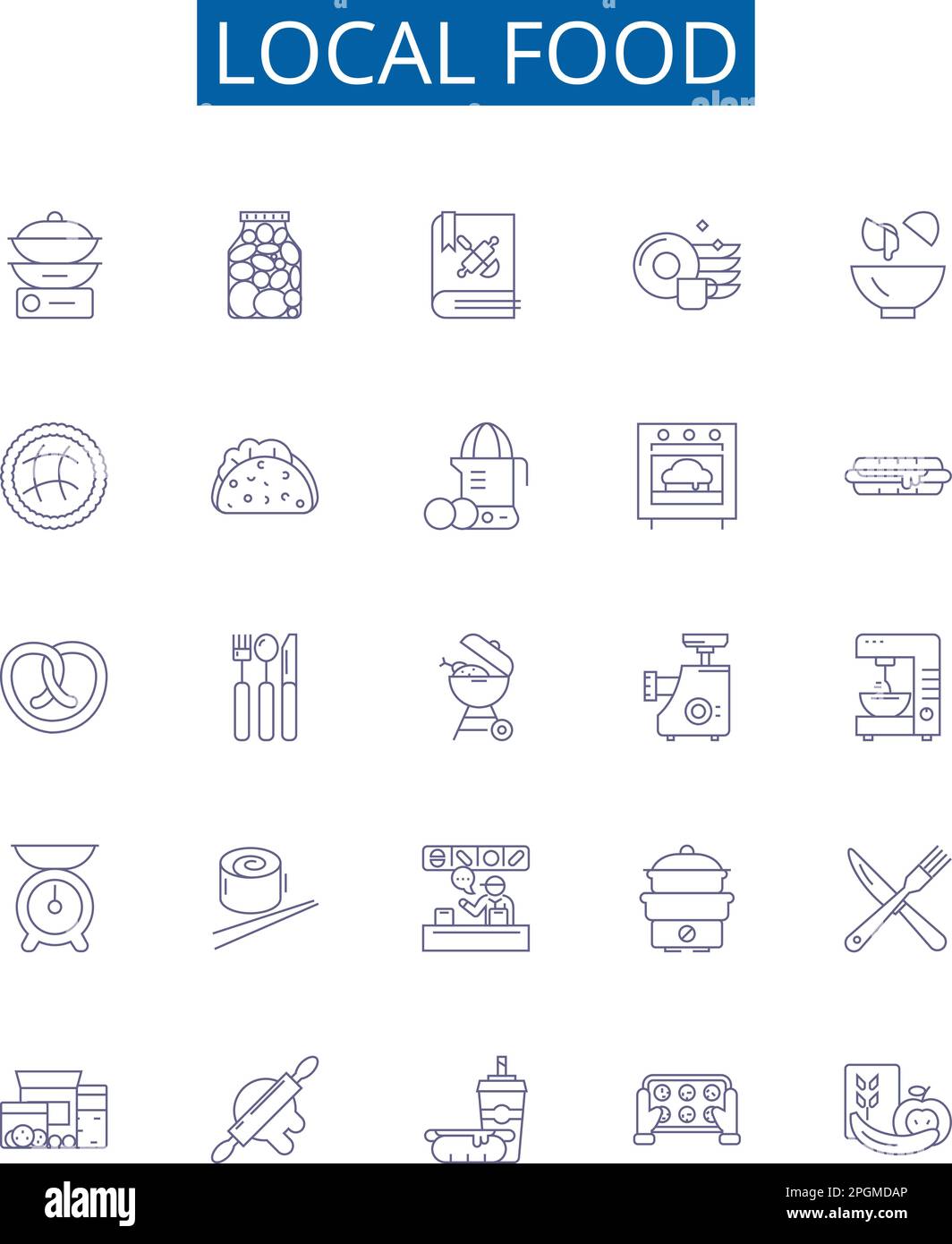 Local food line icons signs set. Design collection of Cuisine, Region ...