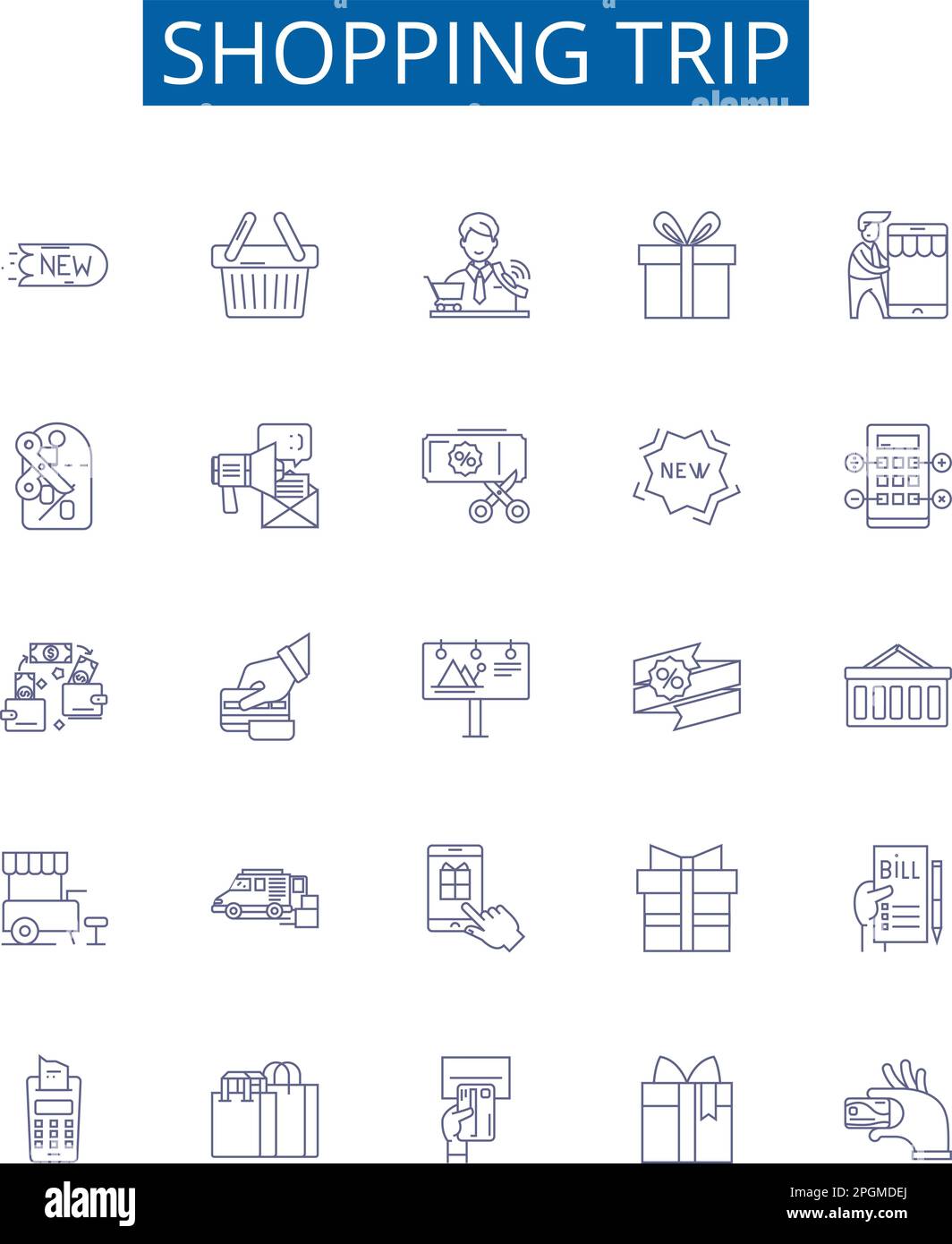 Shopping trip line icons signs set. Design collection of Shopping, Trip ...