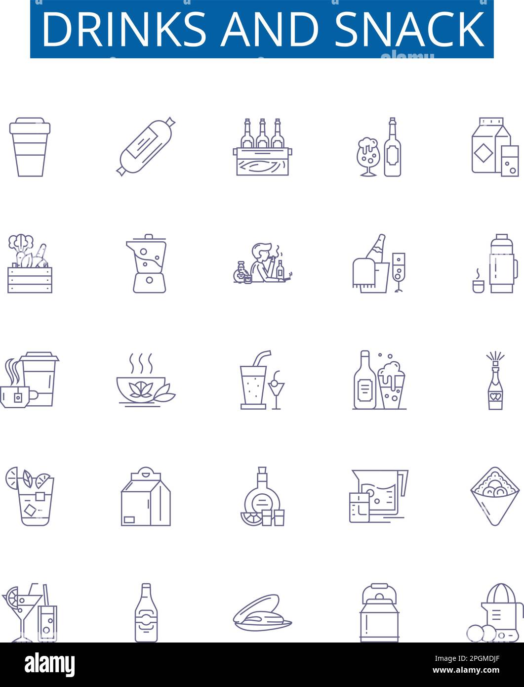 Drinks and snack line icons signs set. Design collection of Cuisine ...