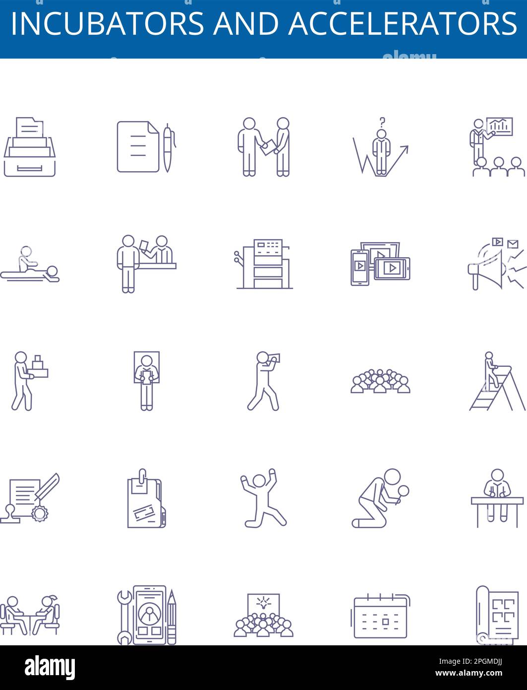 Incubators and accelerators line icons signs set. Design collection of ...