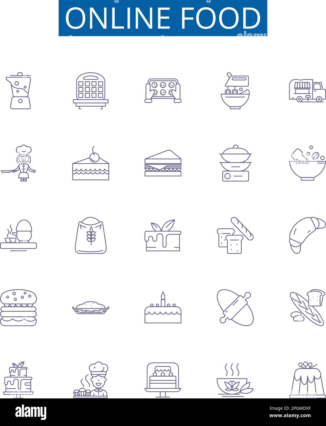 Online food line icons signs set. Design collection of Order, Delivery, Grubhub, Eat4 ...