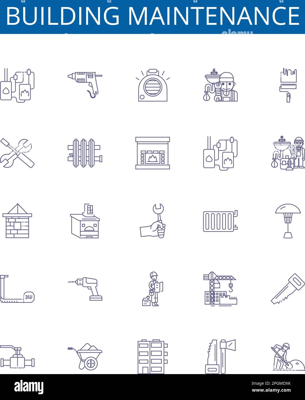 Building maintenance line icons signs set. Design collection of Repair ...