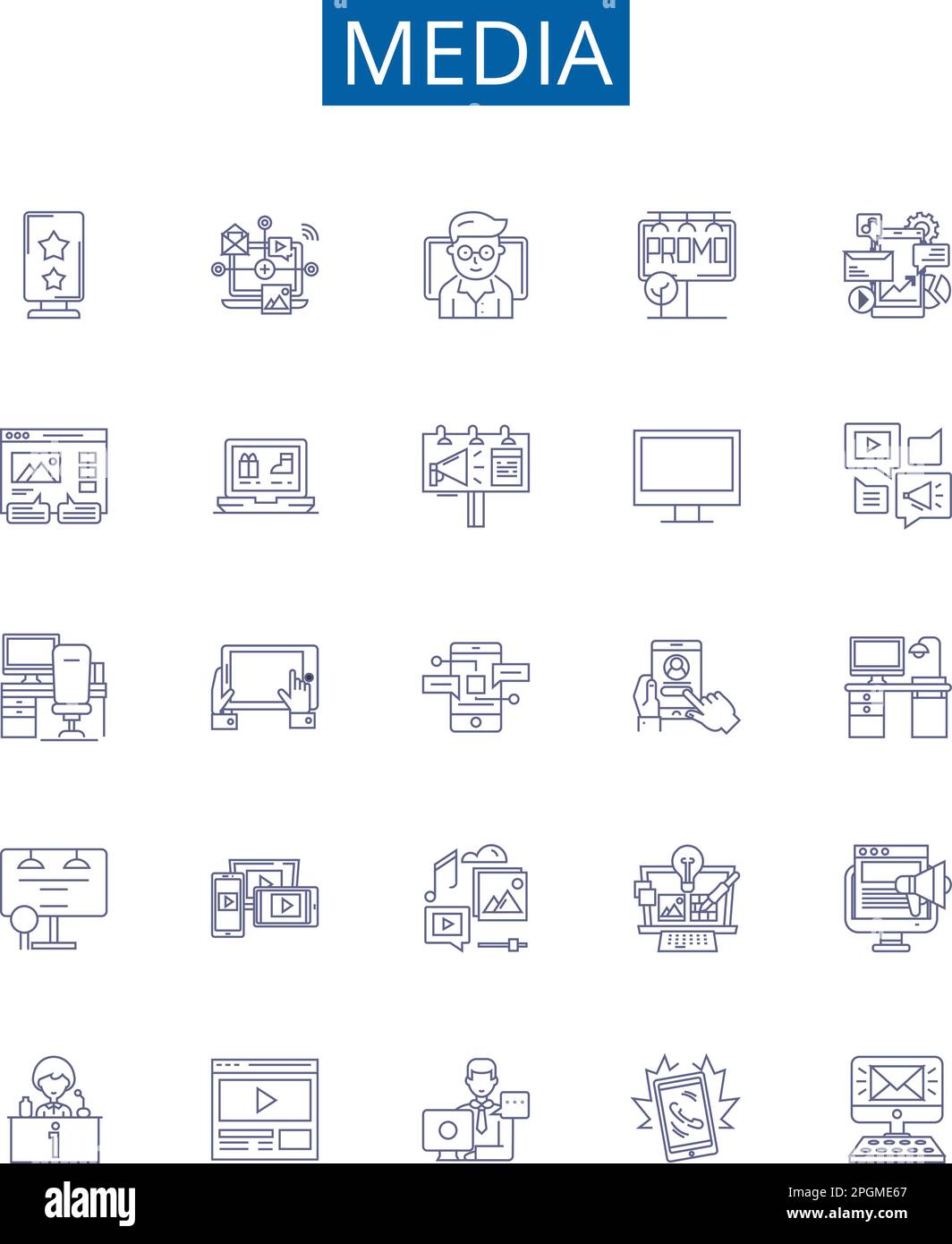 Media line icons signs set. Design collection of Media, Journalism, Broadcasting, Print ...