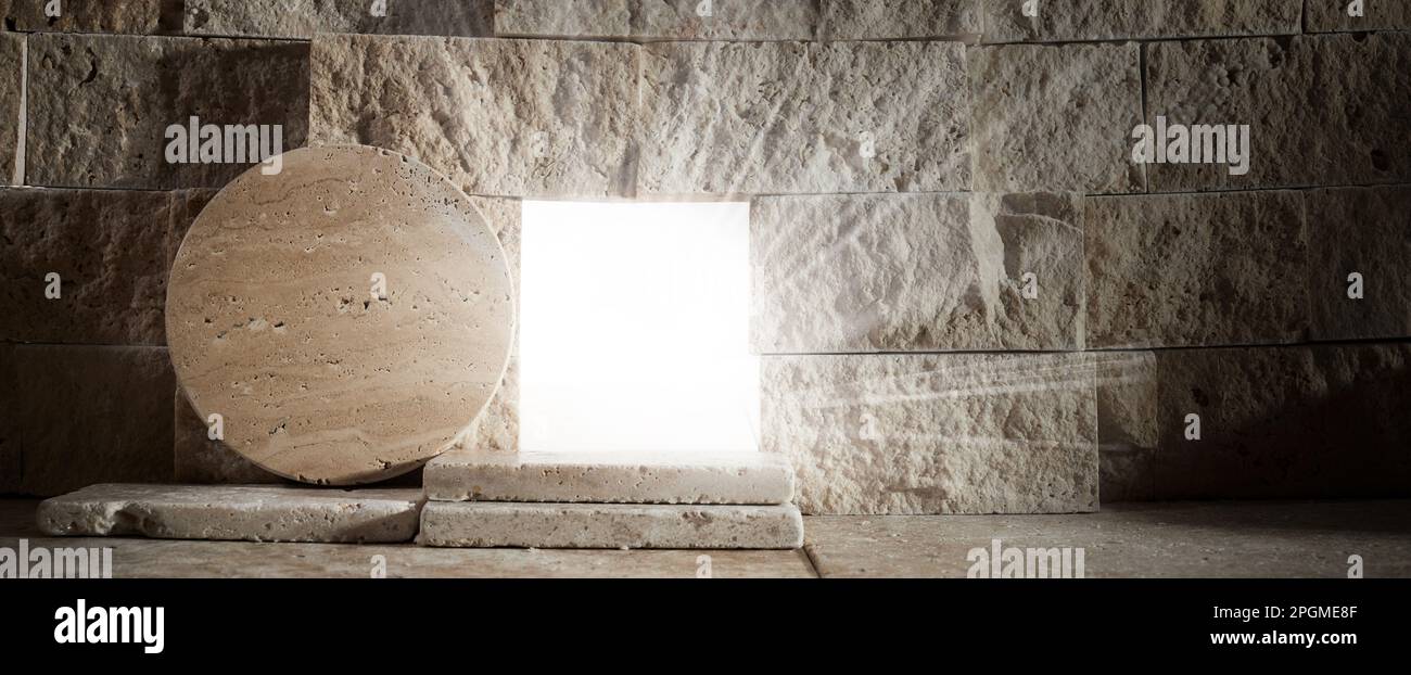 Light From Within The Tomb Of Jesus. Jesus Christ resurrection. Christian Easter concept Stock ...