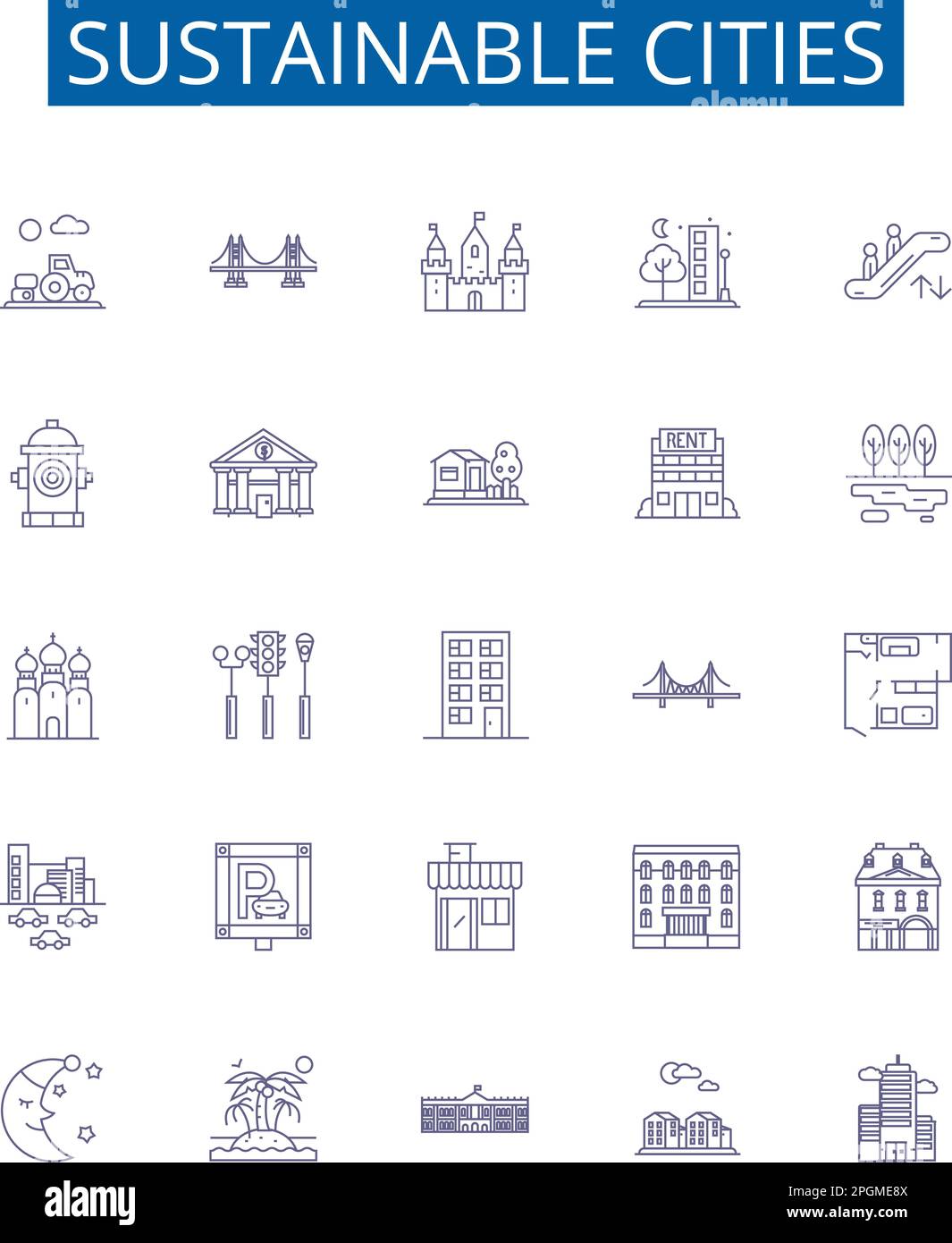Sustainable cities line icons signs set. Design collection of Eco ...