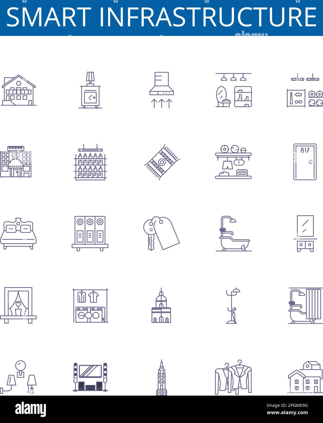 Smart infrastructure line icons signs set. Design collection of Smart, Infrastructure, Network ...