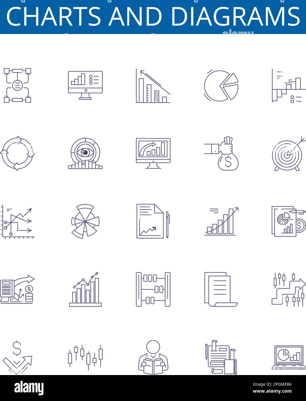Charts and diagrams line icons signs set. Design collection of Graphs ... Charts and diagrams line icons signs set. Design collection of Graphs ...