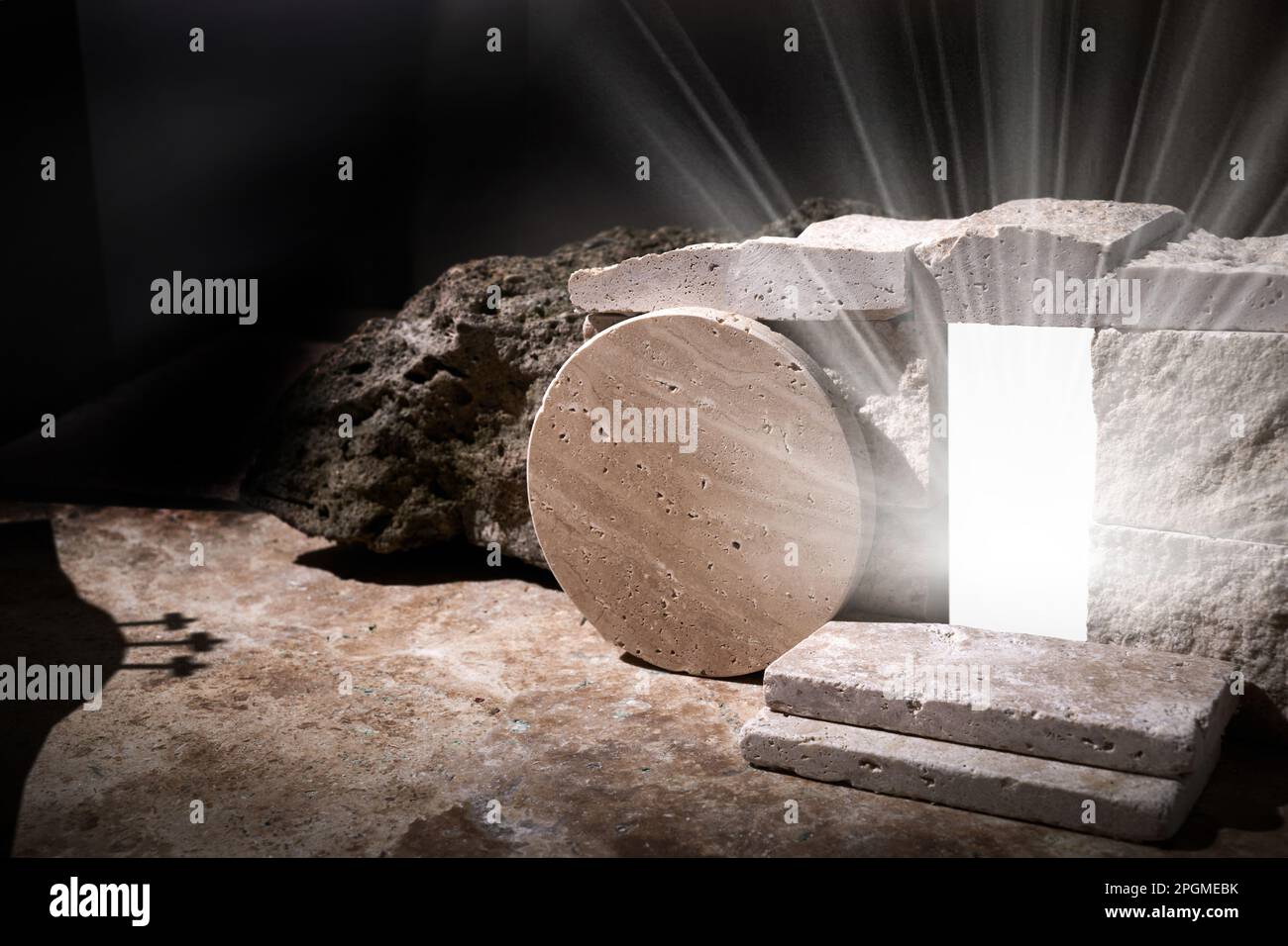 Light From Within The Tomb Of Jesus. Jesus Christ resurrection. Christian Easter concept Stock ...