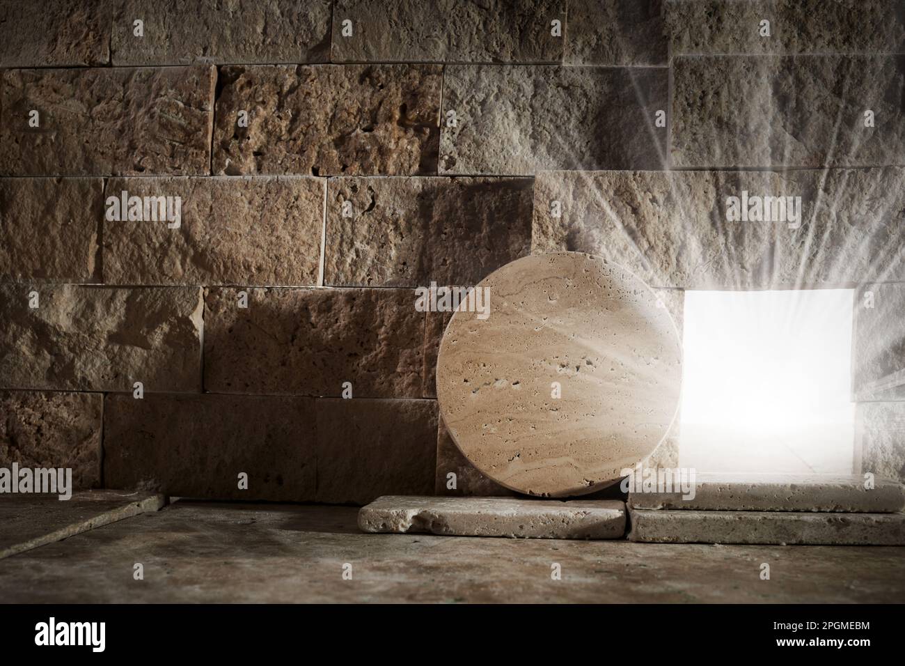 Light From Within The Tomb Of Jesus. Jesus Christ resurrection. Christian Easter concept Stock ...