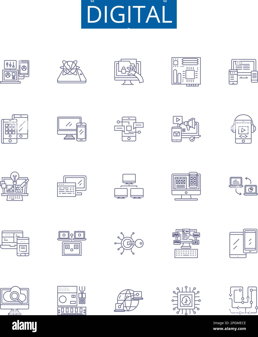 Digital Line Icons Signs Set Design Collection Of Digital Technology Electronics Computing