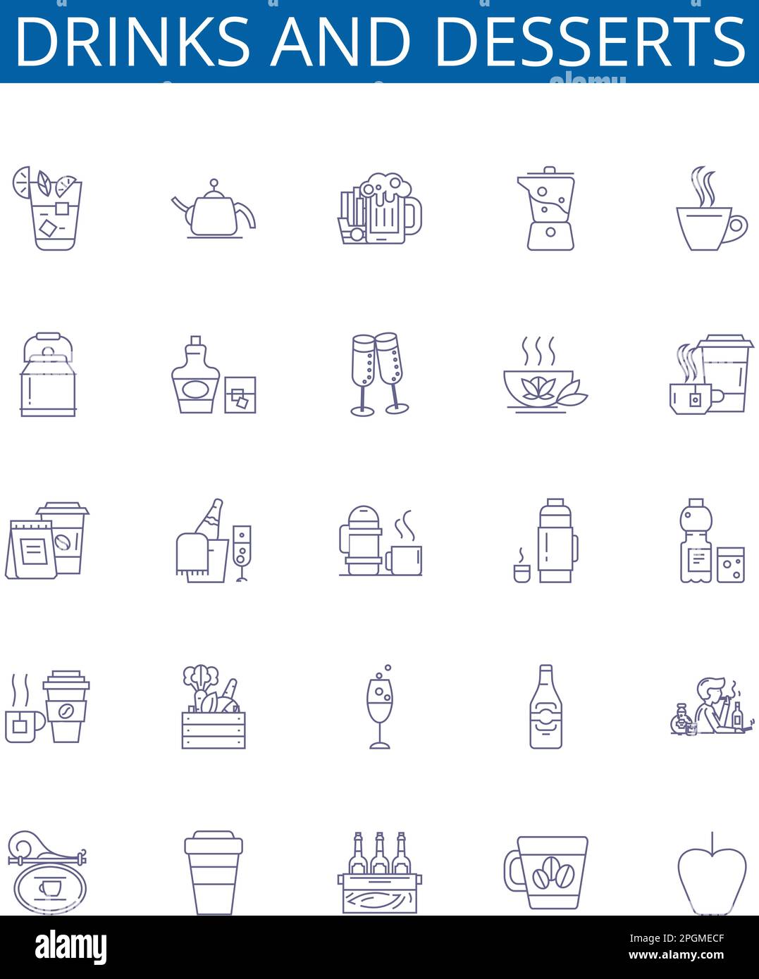 Drinks and desserts line icons signs set. Design collection of ...