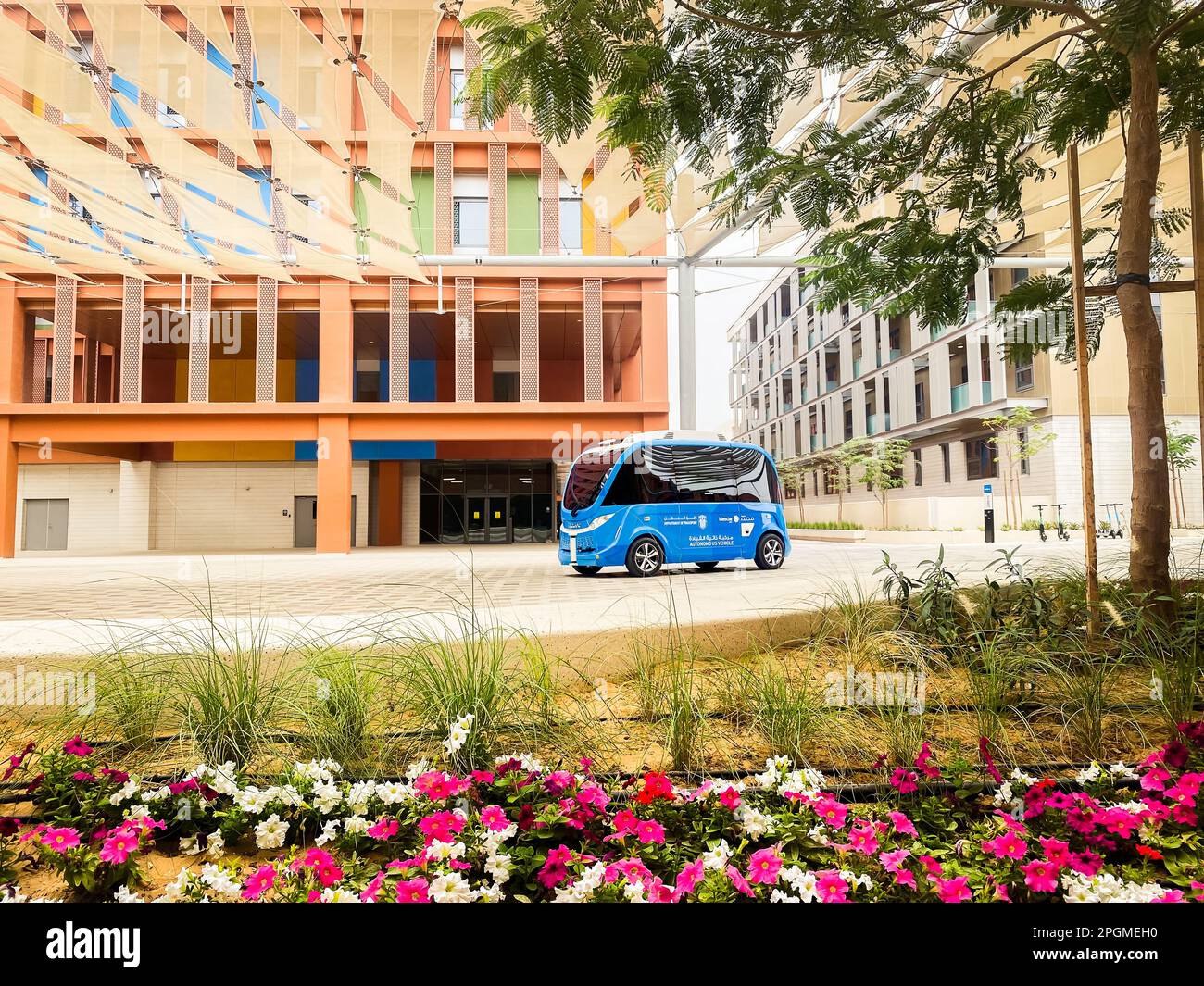 UAE, Abu Dhabi - 13th march, 2023: Autonomous car stand in futuristic ...