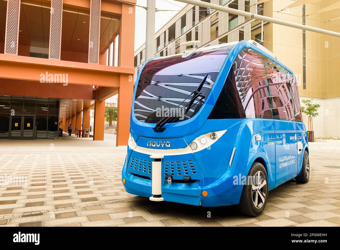 UAE, Abu Dhabi - 13th march, 2023: Autonomous car stand in futuristic ...