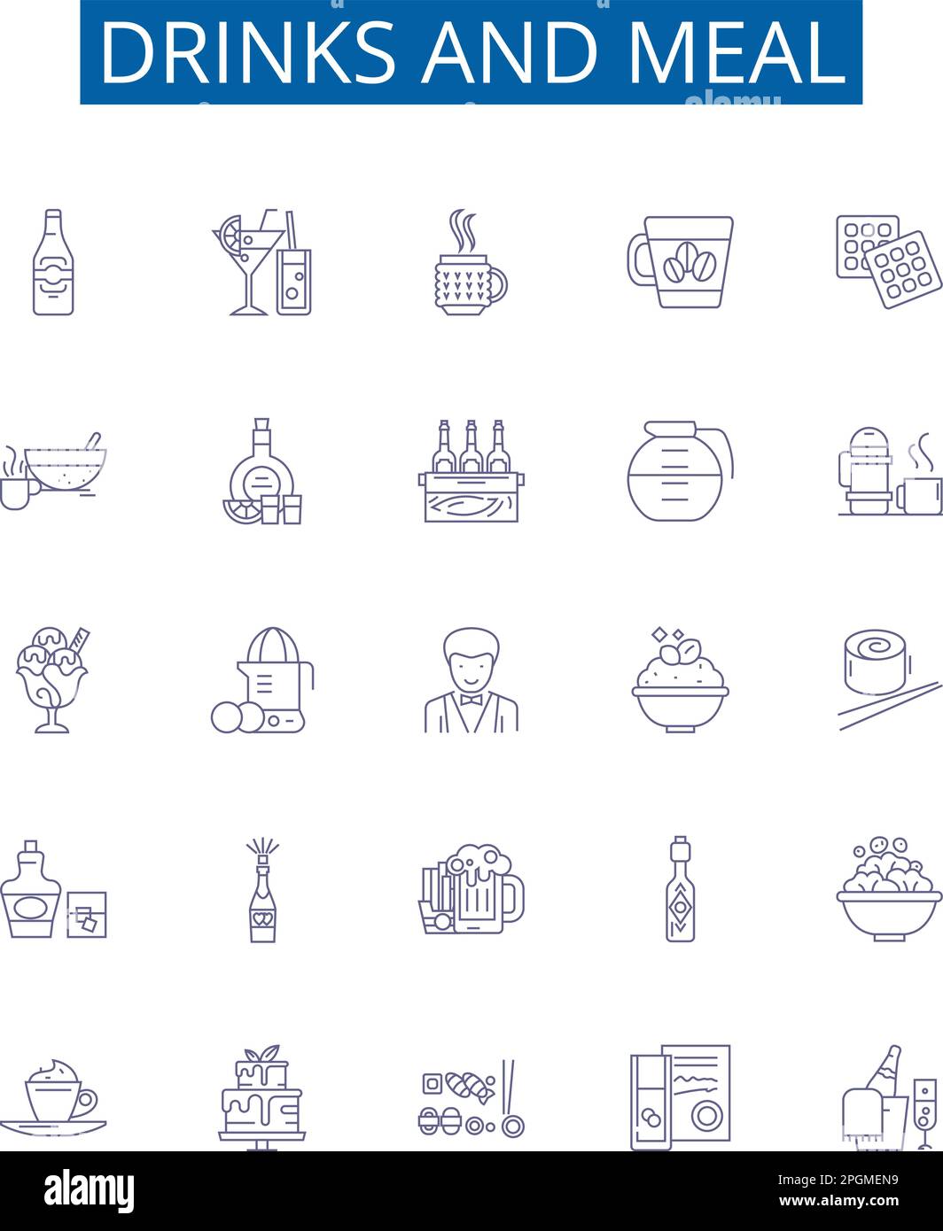 Drinks and meal line icons signs set. Design collection of Beverages ...
