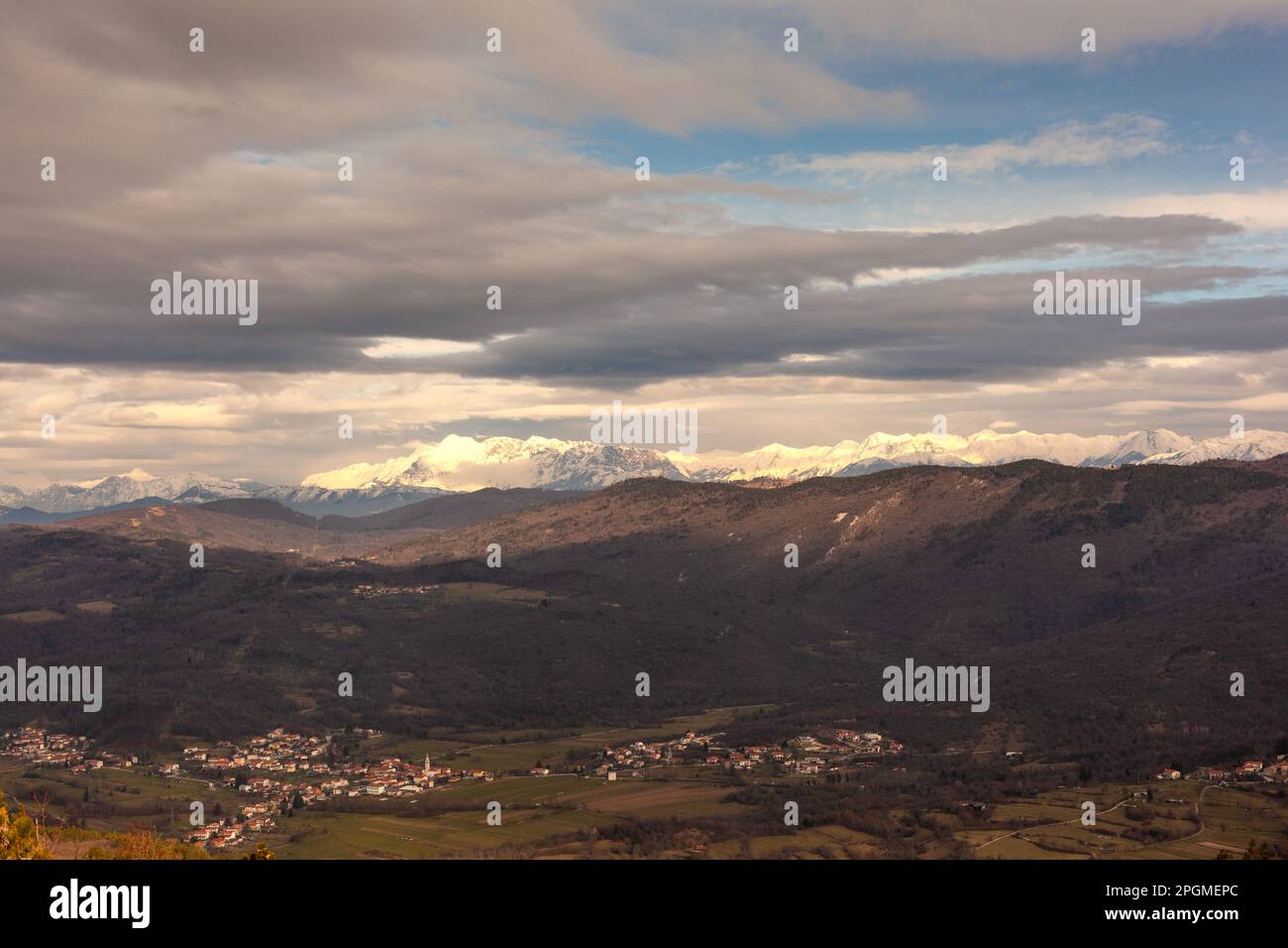 The Krn mountain covered by snow top view from mont St Gabriel ...