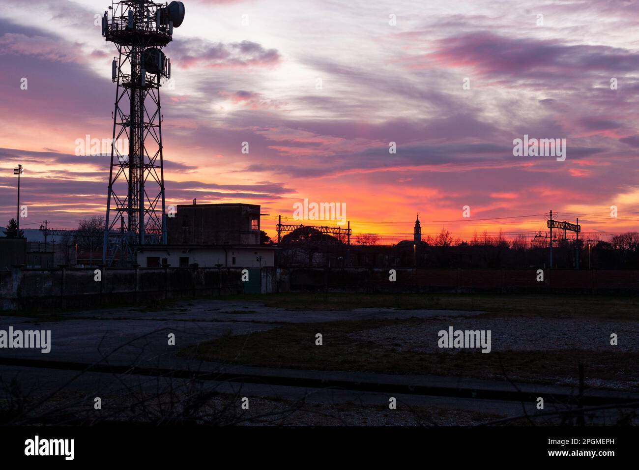View of the telecommunication tower Antenna and satellite dish at ...