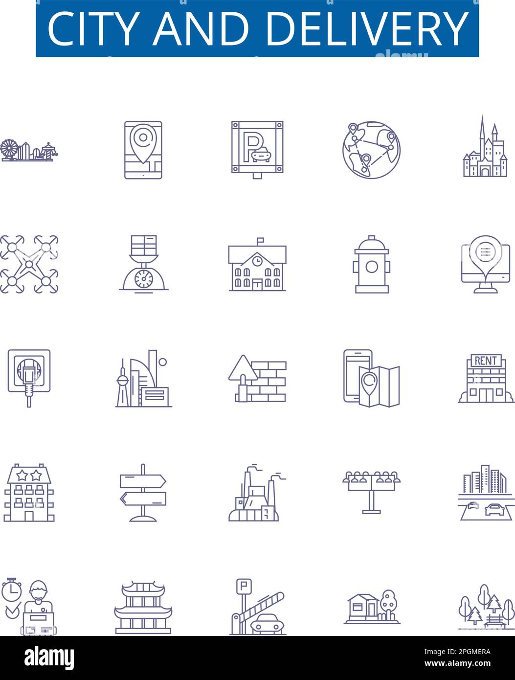 City and delivery line icons signs set. Design collection of City ...