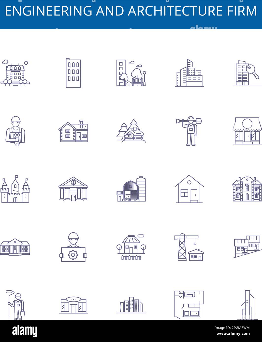 Engineering and architecture firm line icons signs set. Design ...