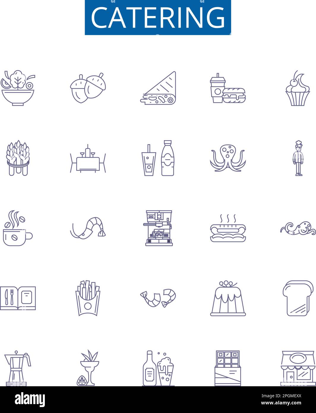 Catering line icons signs set. Design collection of Supply, Restaurant, Chef, Cuisine, Events ...