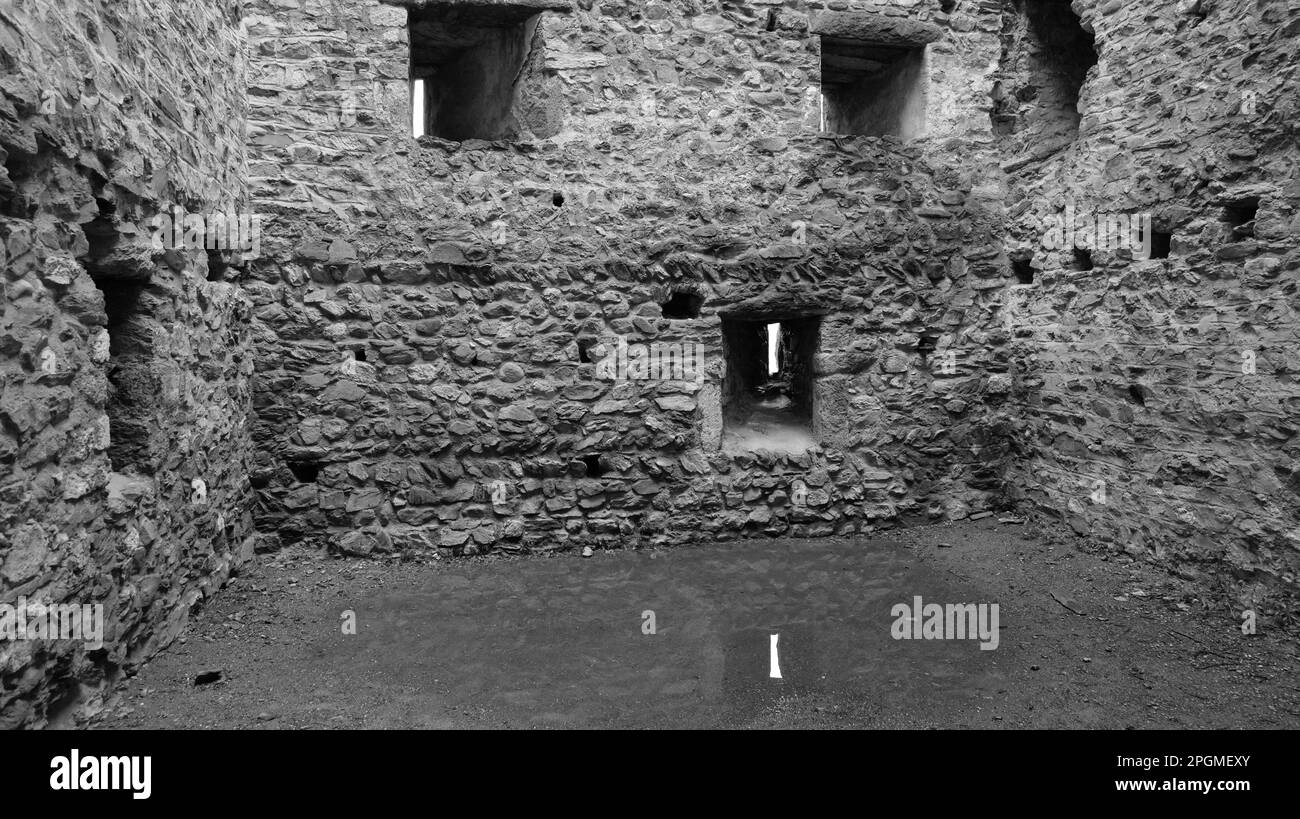 Inside castle ruin Wartau Switzerland with puddle of water and ...
