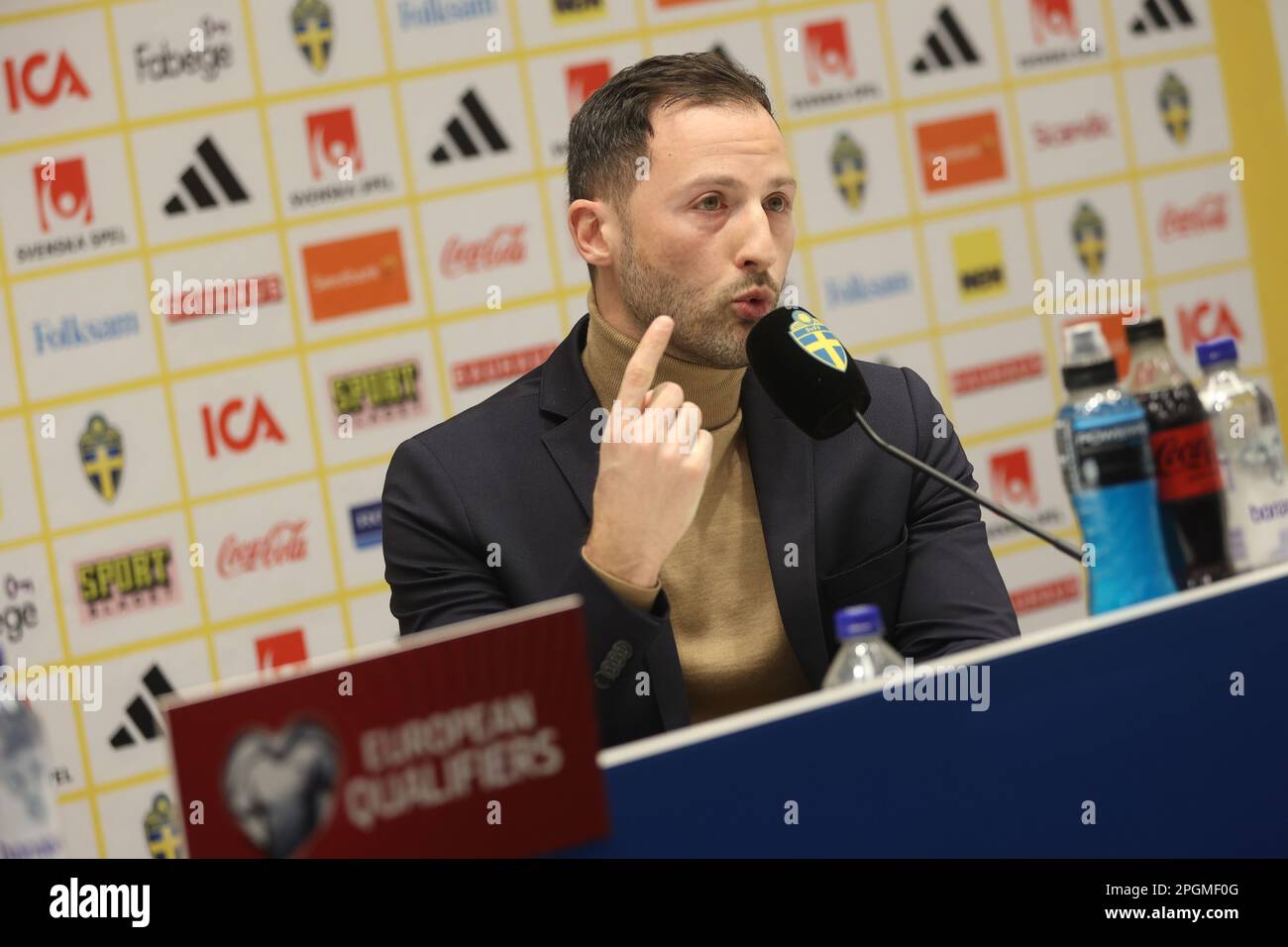 Solna, Sweden. 23rd Mar, 2023. Belgium's head coach Domenico Tedesco ...