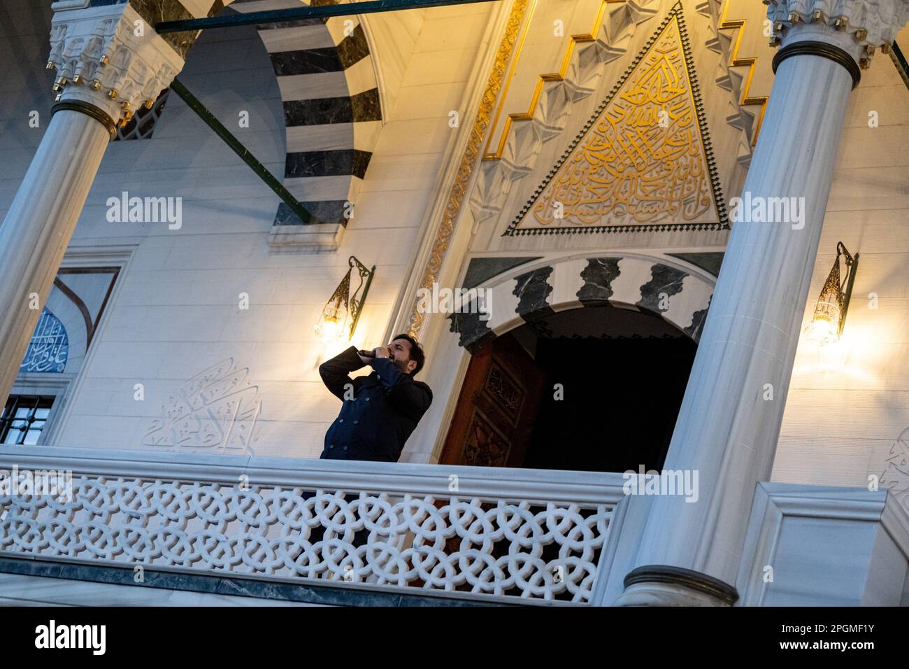 Berlin, Germany. 23rd Mar, 2023. Tamer Alat, Imam, gives a call to ...