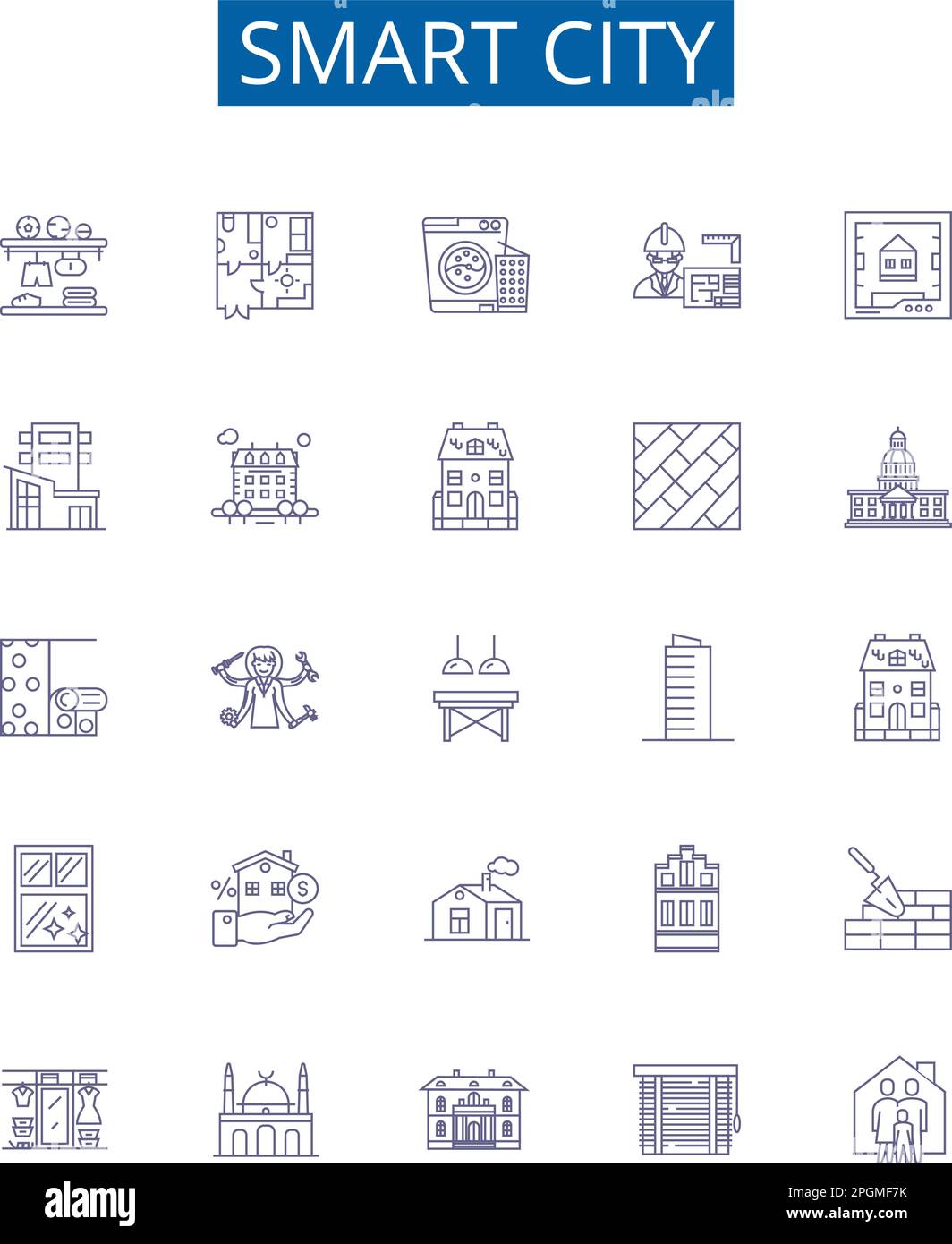 Smart city line icons signs set. Design collection of Smart, City, Intelligent, Connected ...