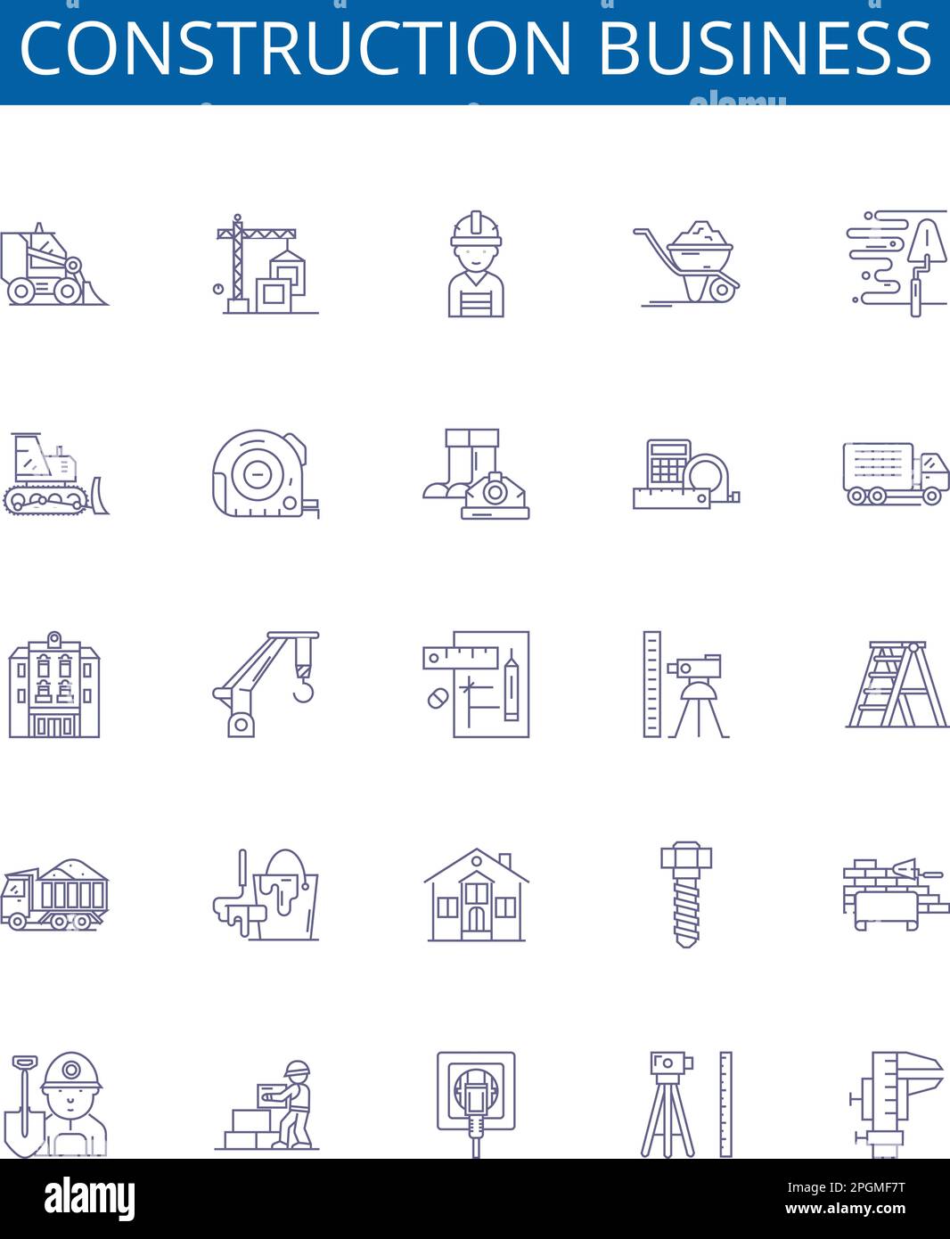 Construction Business Line Icons Signs Set Design Collection Of Building Structure Contractor