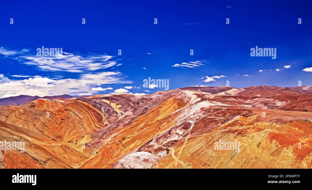 Beautiful wide lonely endless colorful sandstone mountain landscape ...