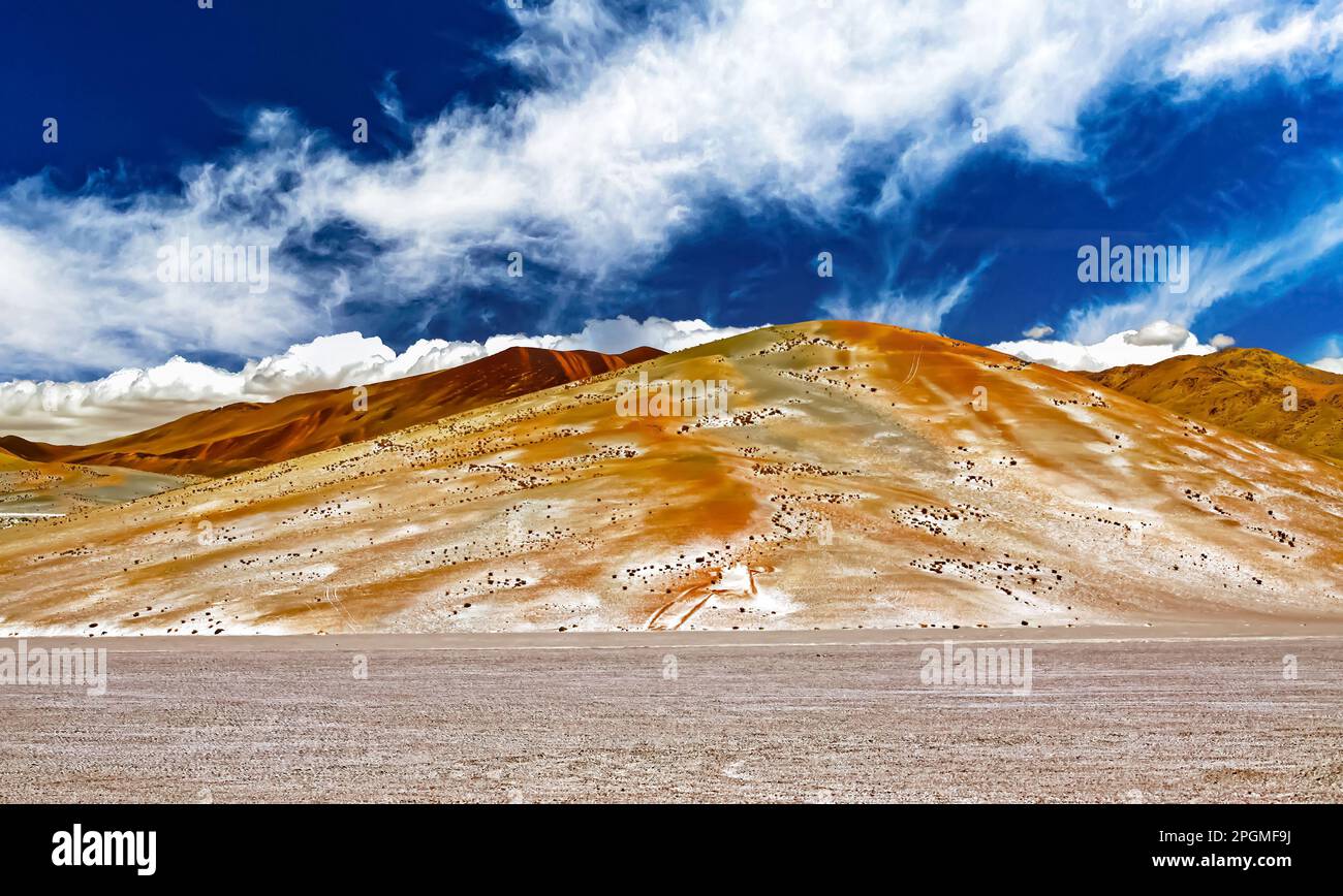 Unreal beautiful dry landscape, plain with dried salt lake plateau ...