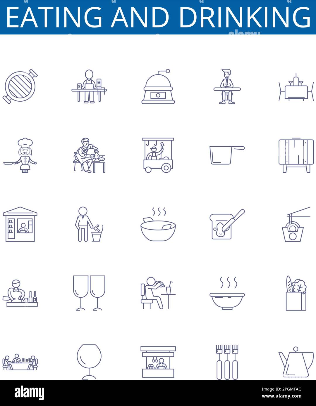Eating and drinking line icons signs set. Design collection of Dining ...