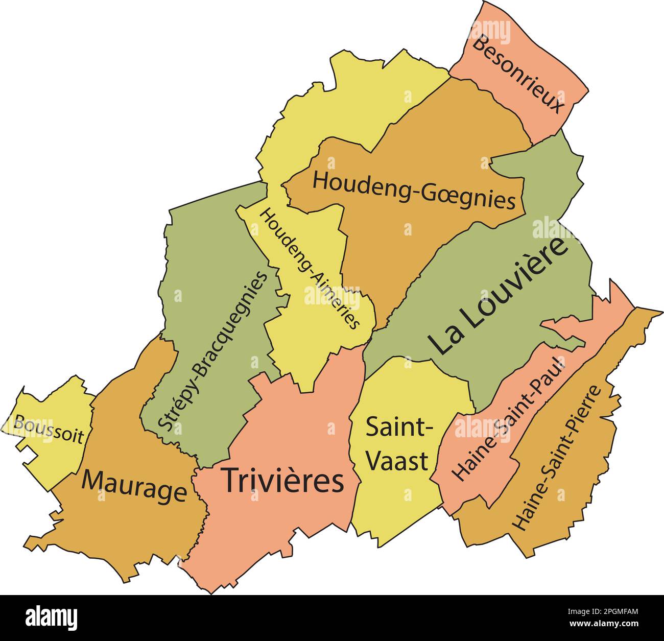 Pastel flat vector administrative map of LA LOUVIÈRE, BELGIUM with name ...