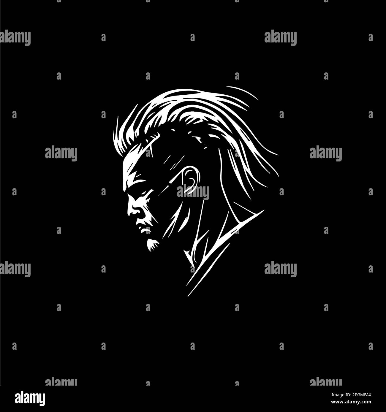 Punk head with erosion, fashionable man hairstyle, beauty salon emblem ...