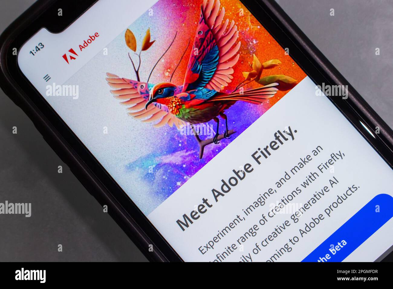 Vancouver, CANADA - Mar 21 2023 : Website of Adobe Firefly in iPhone ... Vancouver, CANADA - Mar 21 2023 : Website of Adobe Firefly in iPhone ...