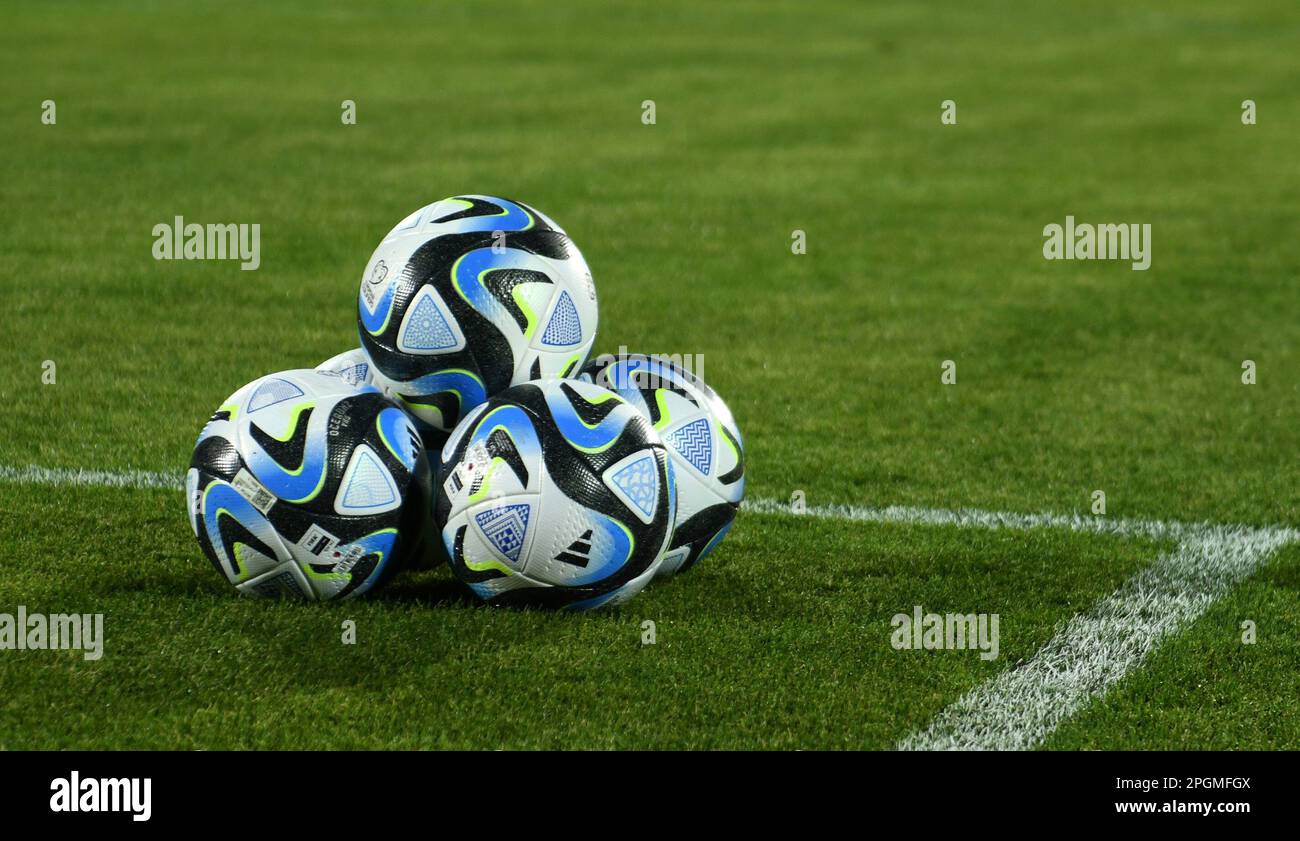 A pile of match balls prior to the UEFA Euro 2024 qualifying match at ...
