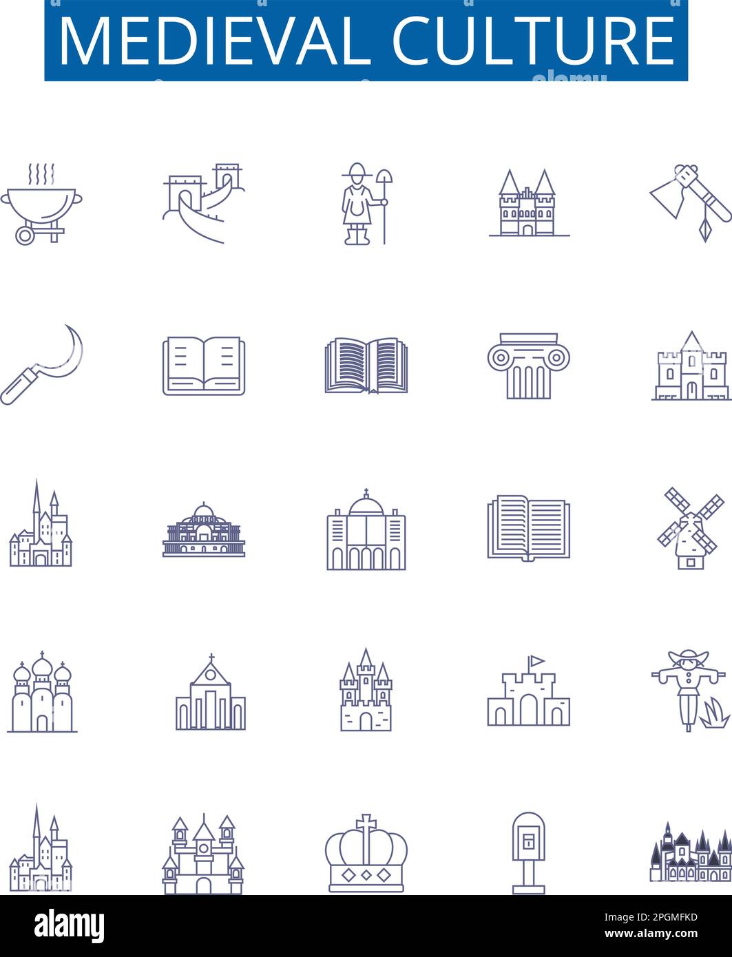 Medieval culture line icons signs set. Design collection of Knights ...