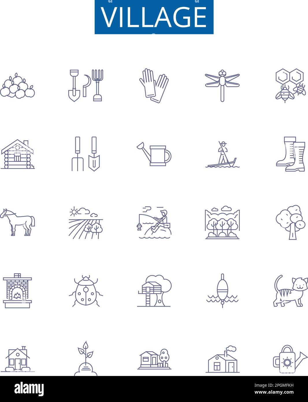 Village line icons signs set. Design collection of Village, Hamlet ...