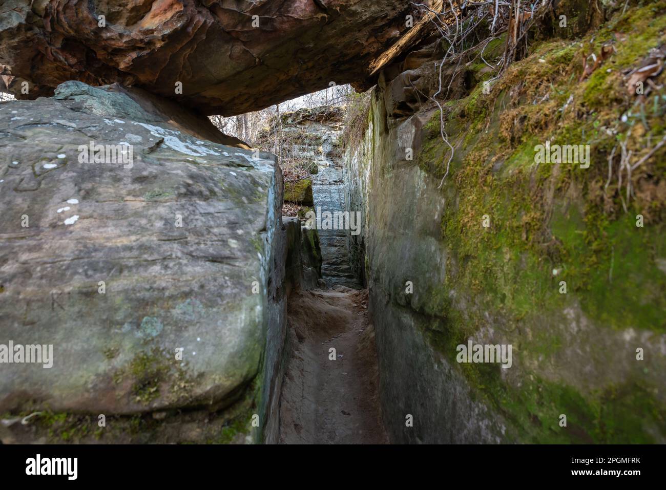 Nature trail through sandstone bluffs at Giant City State Park ...