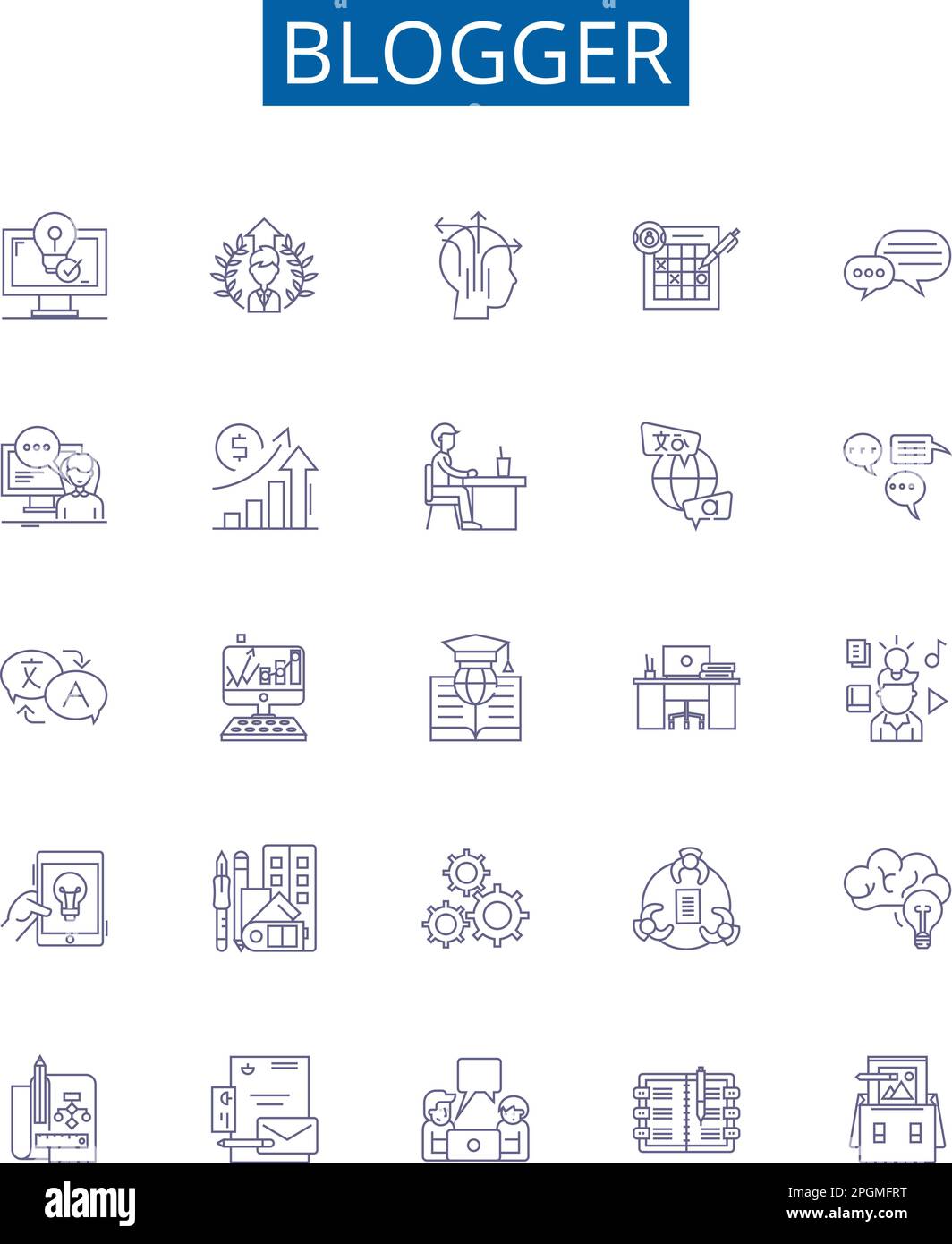 Blogger line icons signs set. Design collection of blogger, blogging ...