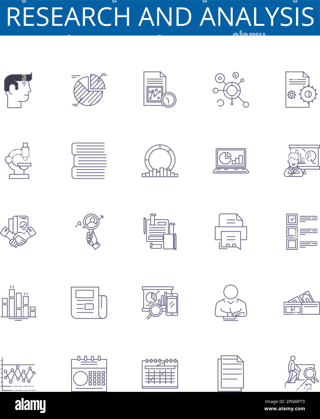Research and analysis line icons signs set. Design collection of ...