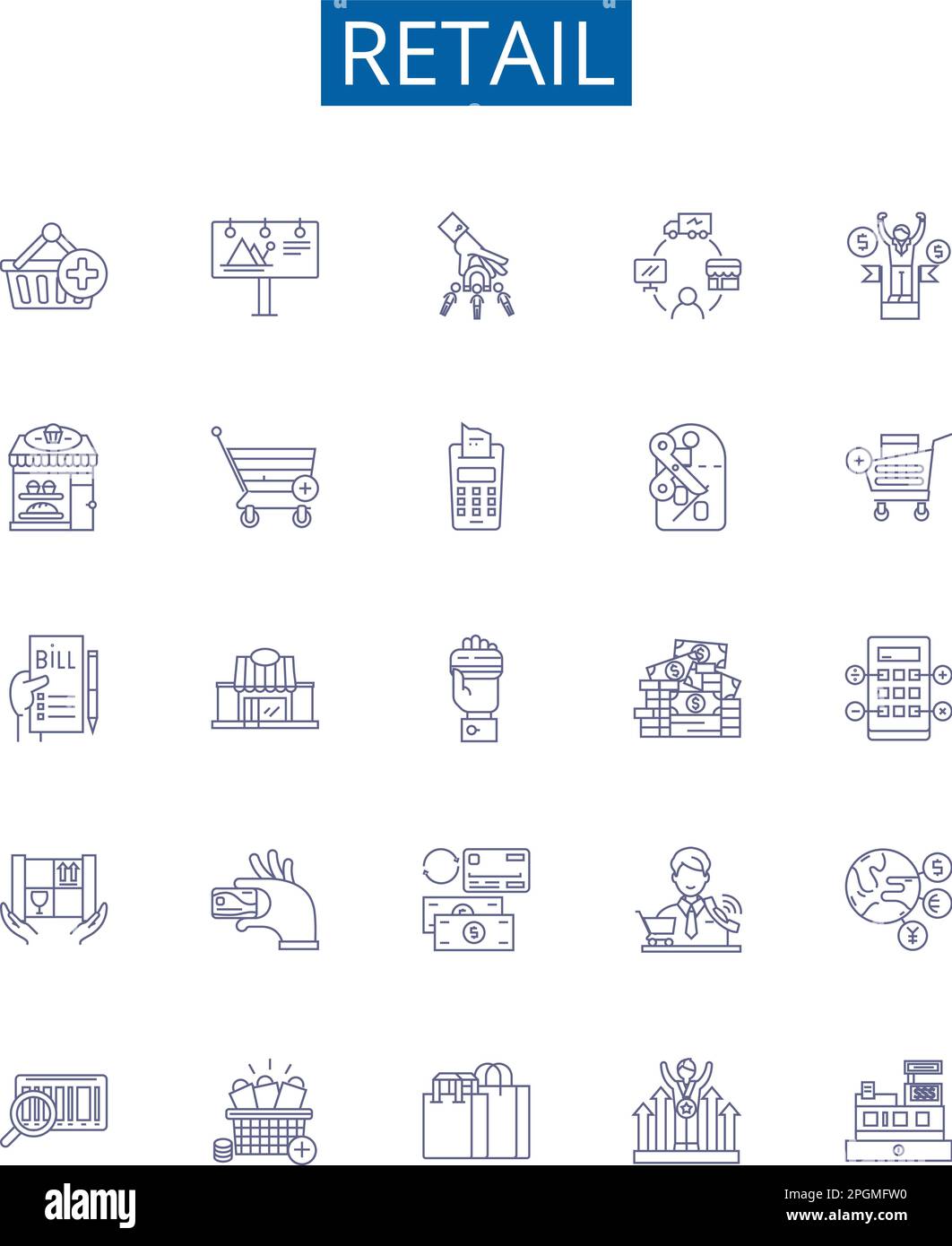 Retail line icons signs set. Design collection of Shopping ...